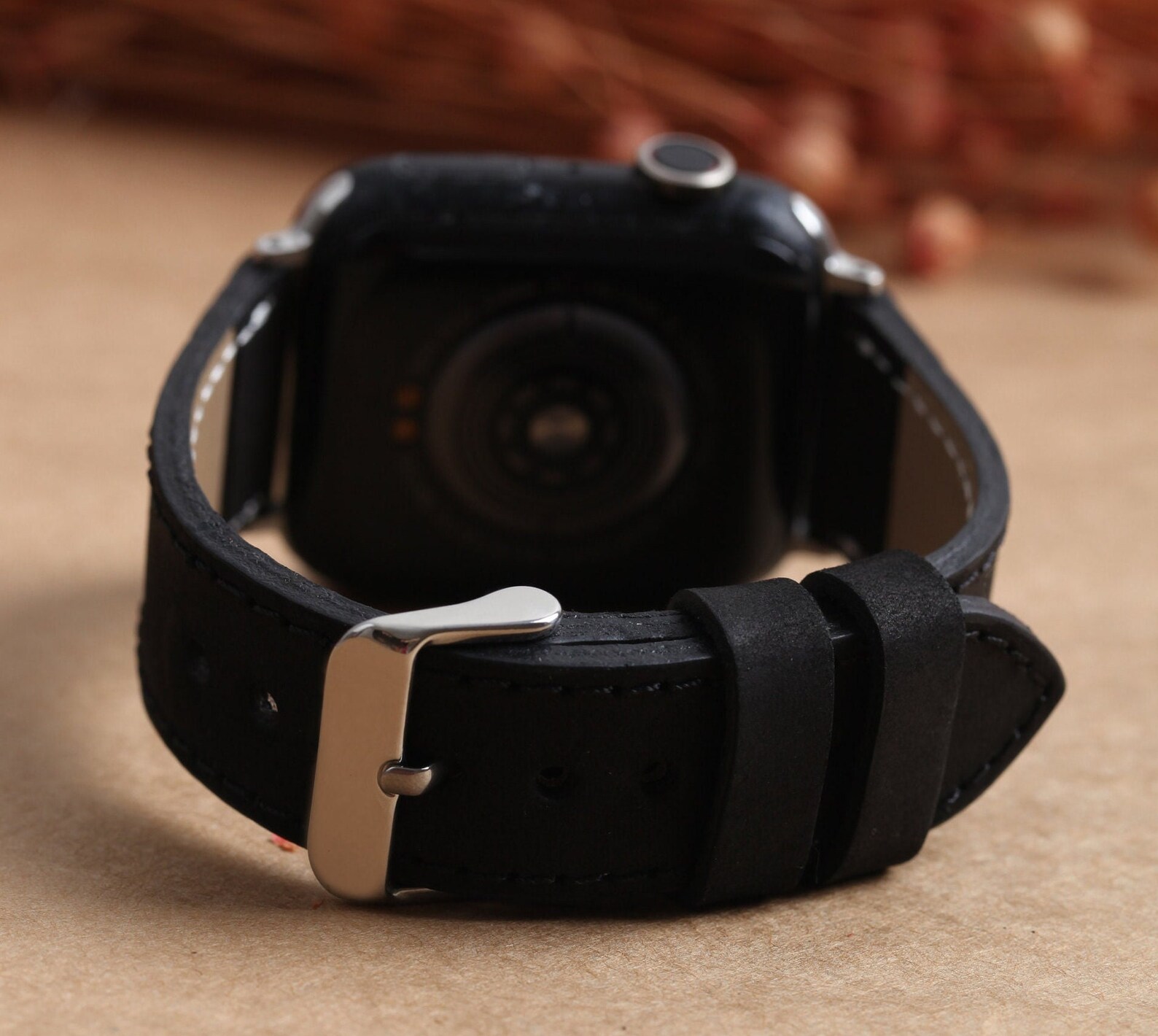 Apple Watch Band Black Leather, Hand Made Leather Cuff Apple I-watch ...