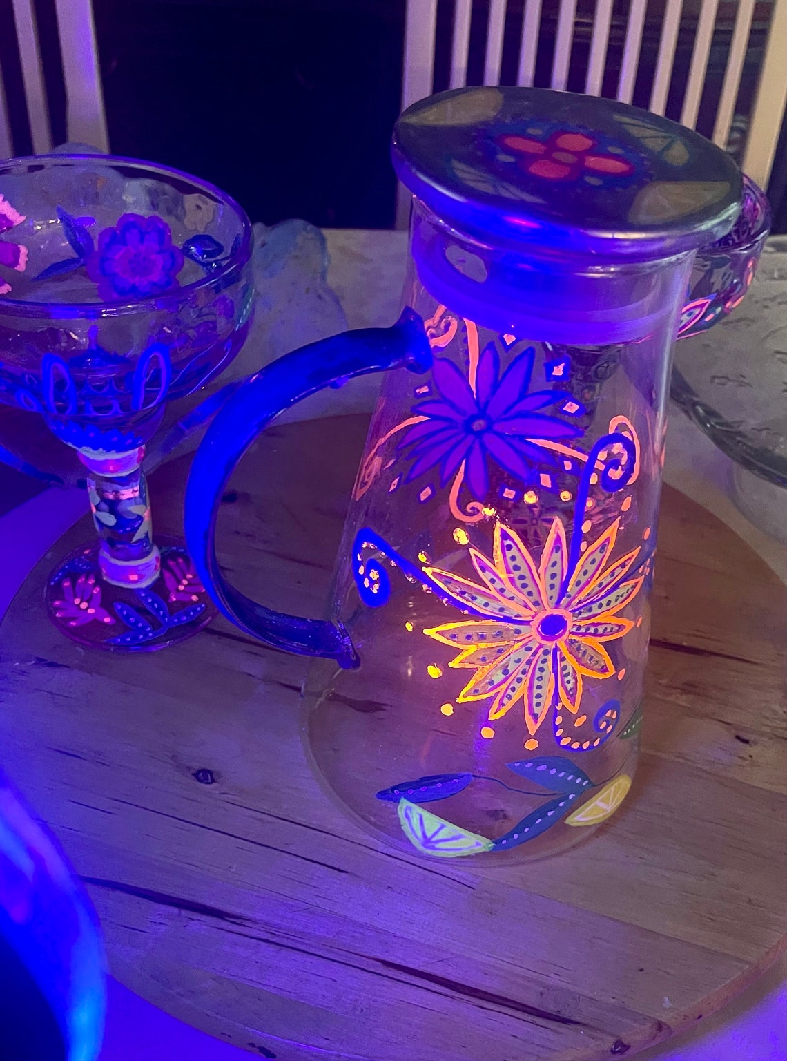 Beautiful Hand-painted Margarita Glasses and Pitcher!! Neon Colors That ...