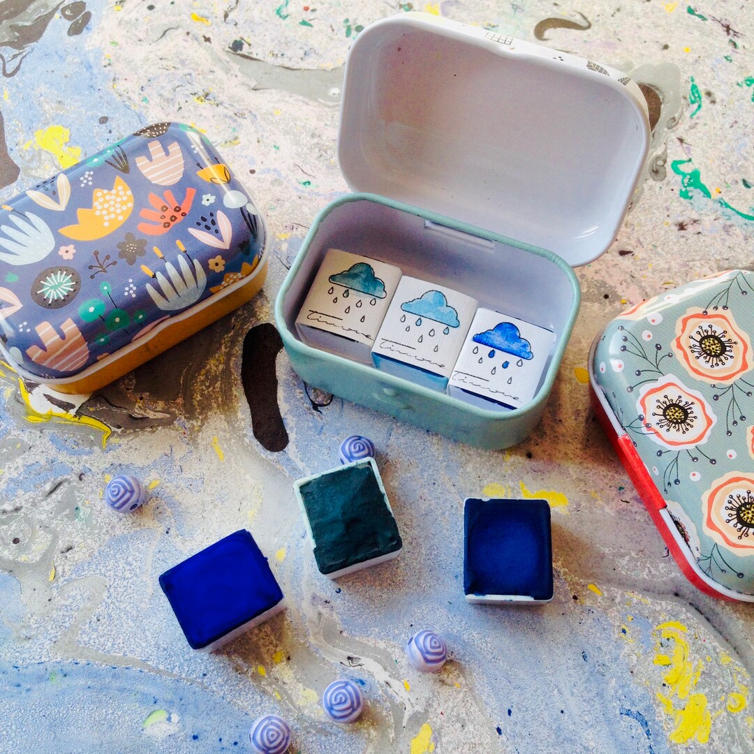Ocean Palette, Handmade Watercolor Paint Set - 3 Blue Colors Half Pan ...