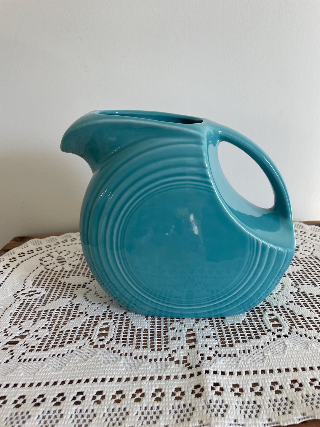 Vintage Fiestaware Large Disk Pitcher, Turquoise - Etsy