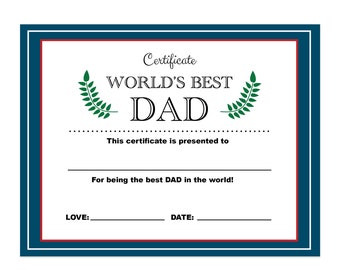 World's Best Dad Certificate Father's Day Certificate Instant Download ...