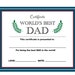 World's Best Dad Certificate Printable Instant Download Father's Day ...