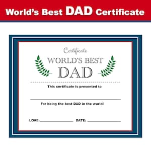 World's Best Dad Certificate Printable Instant Download Father's Day ...
