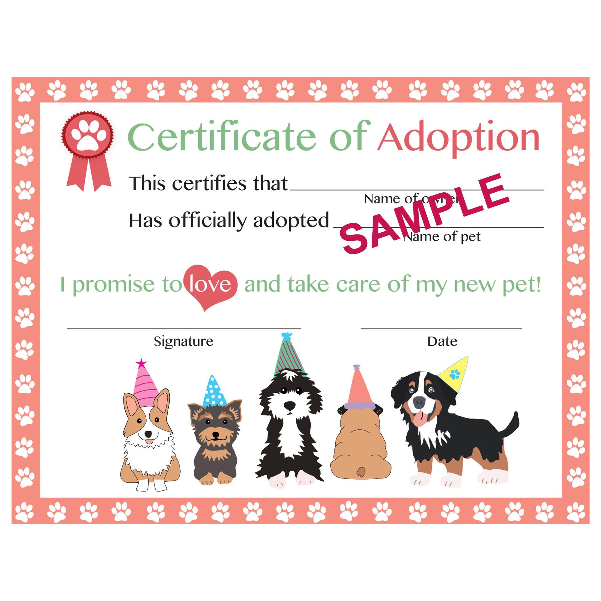 Pet Adoption Certificate Bundle – Instant Download – Printable Dog ...