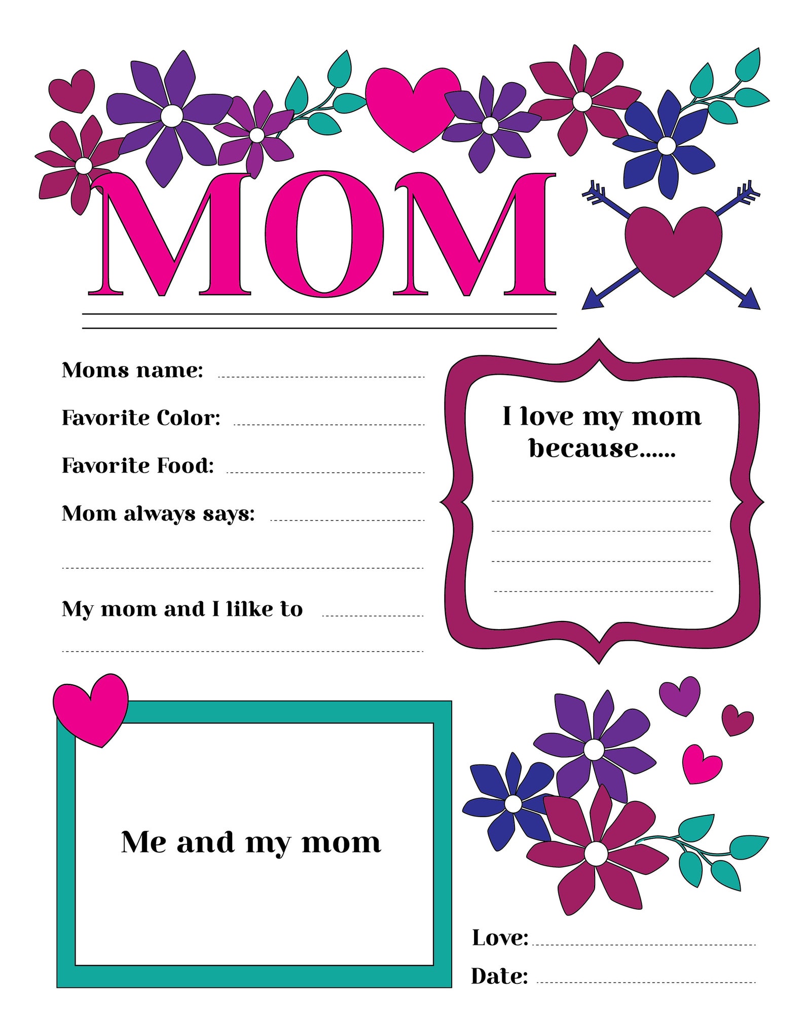 All About Mom, Mothers Day Printable Gift, Mothers Day Instant Download ...