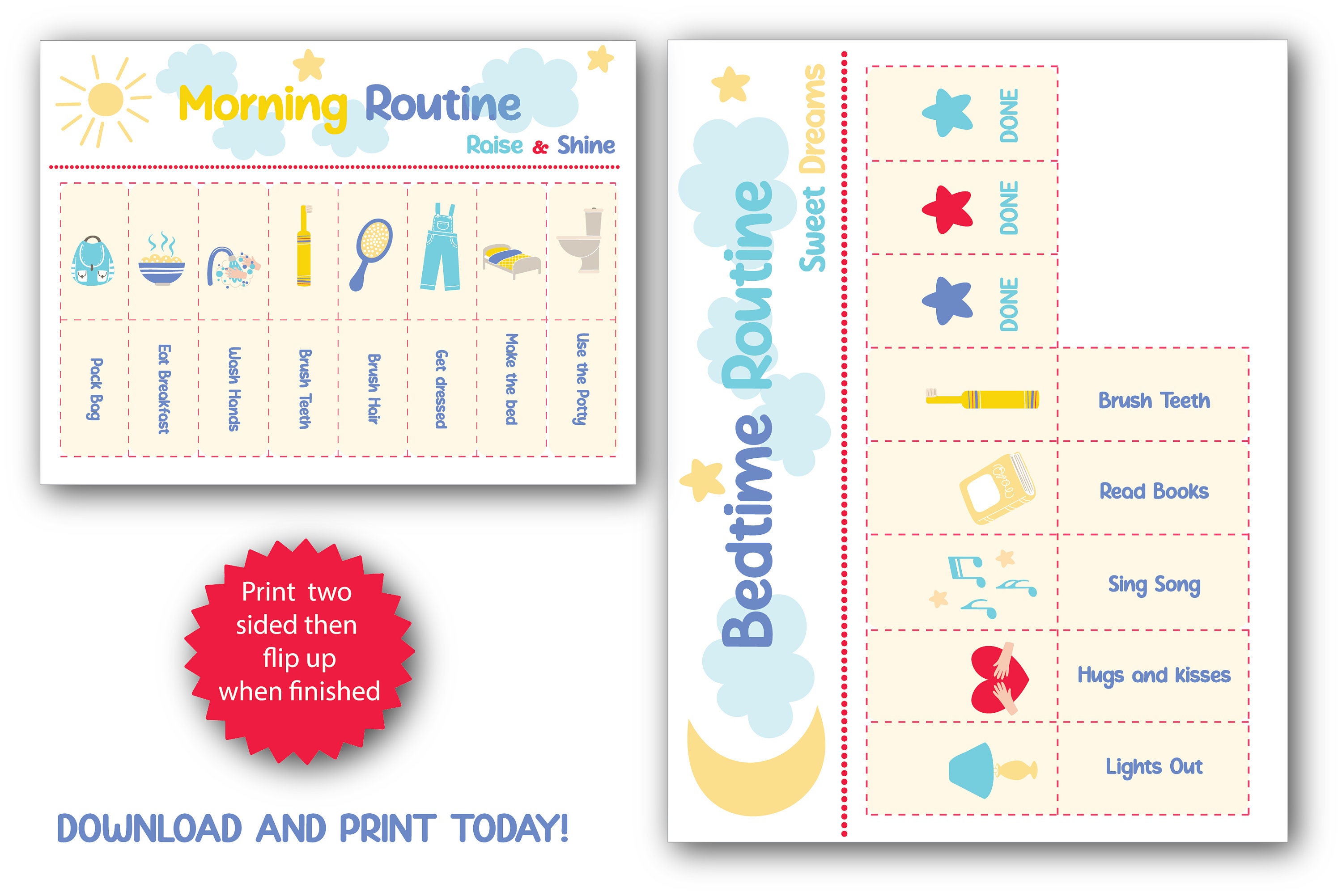 Toddler Morning & Bedtime Routine Chart: Visual Schedule (PDF) - Etsy