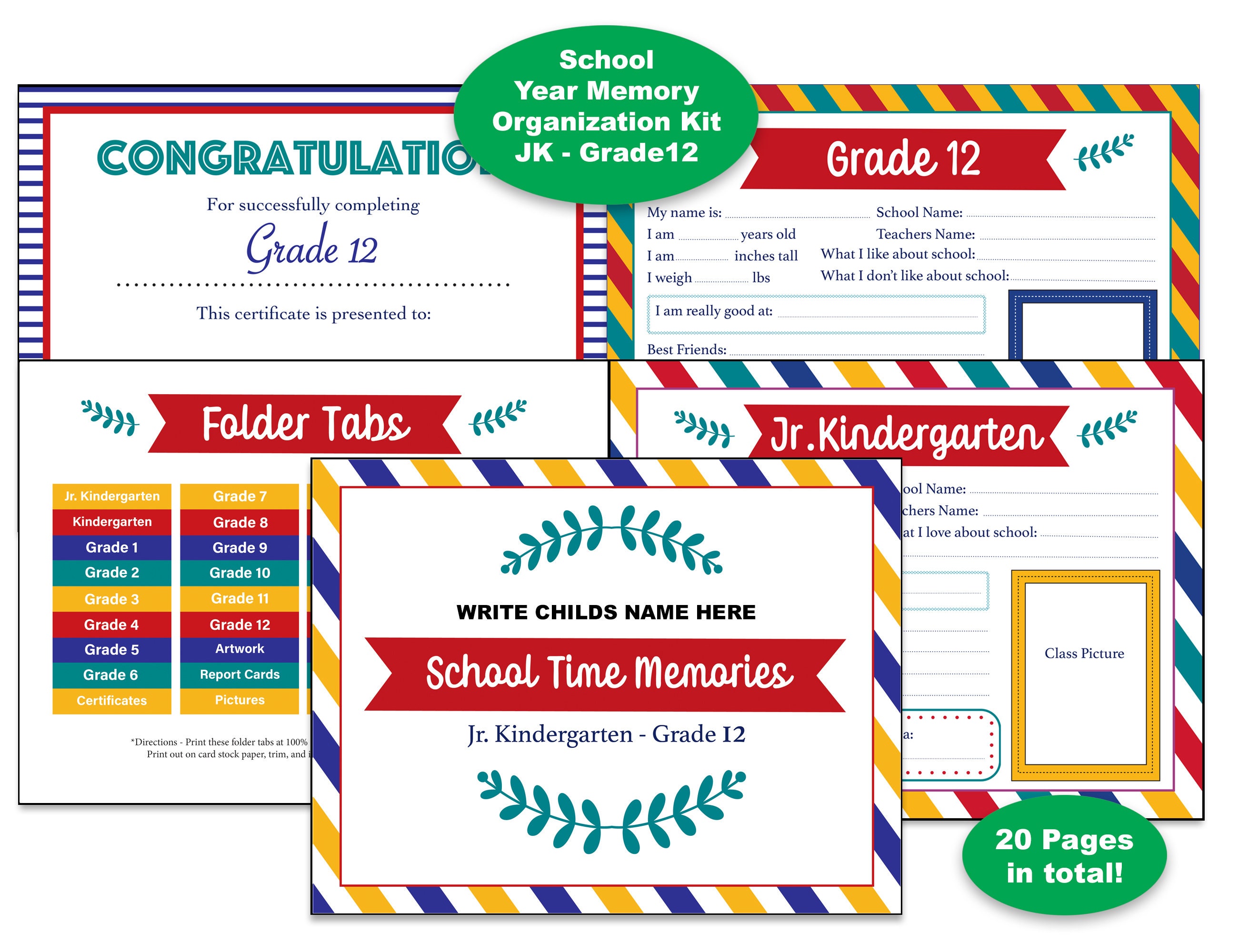 School Memory Box Printable Kit, Childhood Memory Book Keepsake, First ...