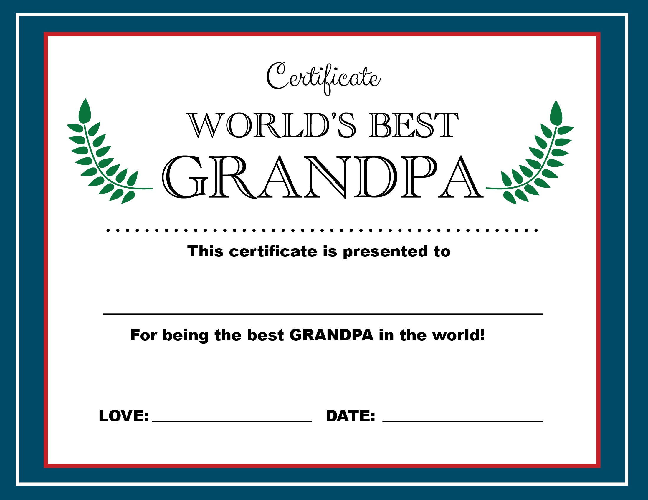 World's Grandpa Certificate Printable Instant Download, Best Papa ...