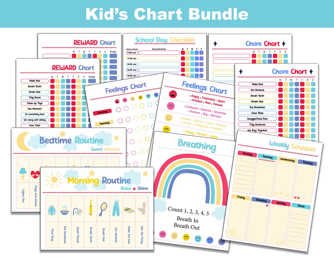 Chore Chart Templates, Kids Daily Routines, School Checklist, Reward ...