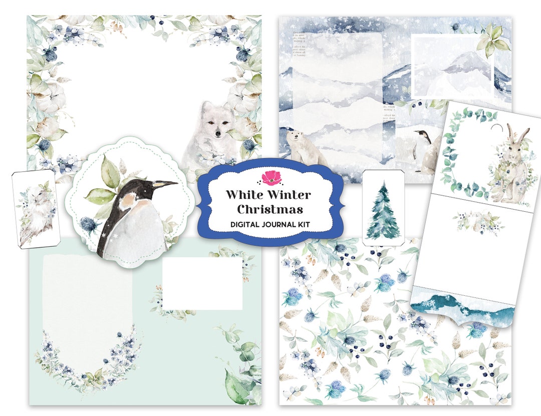 Watercolor Winter Animal Journal Kit: Christmas Ephemera (digital ...