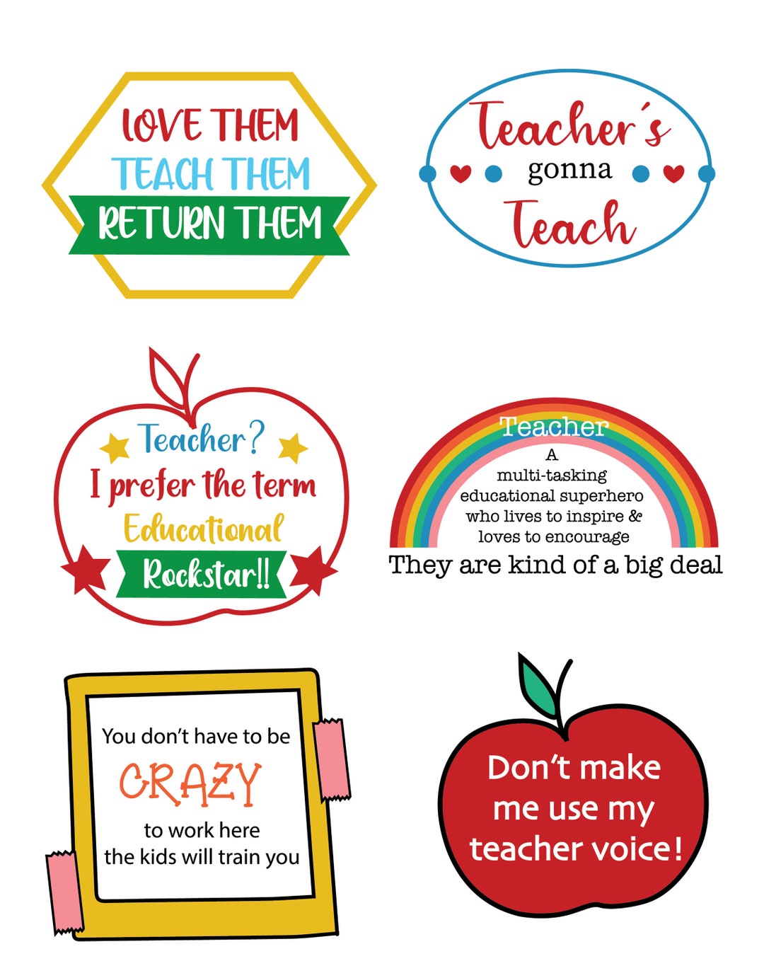 Printable Teacher PNG Sticker, Print and Cut Educator Sticker Designs ...