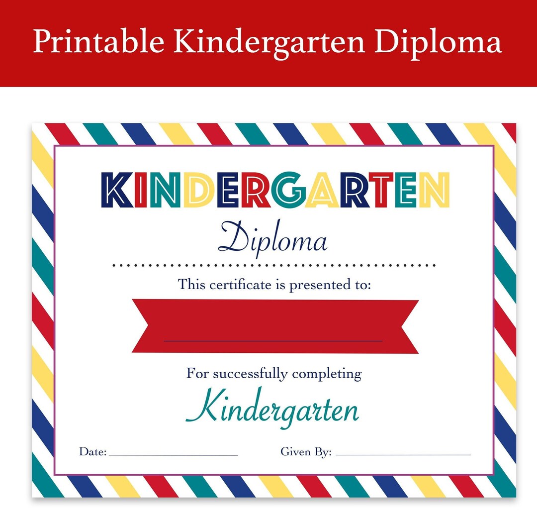 Kindergarten Diploma Certificate - Instant Download - Printable ...