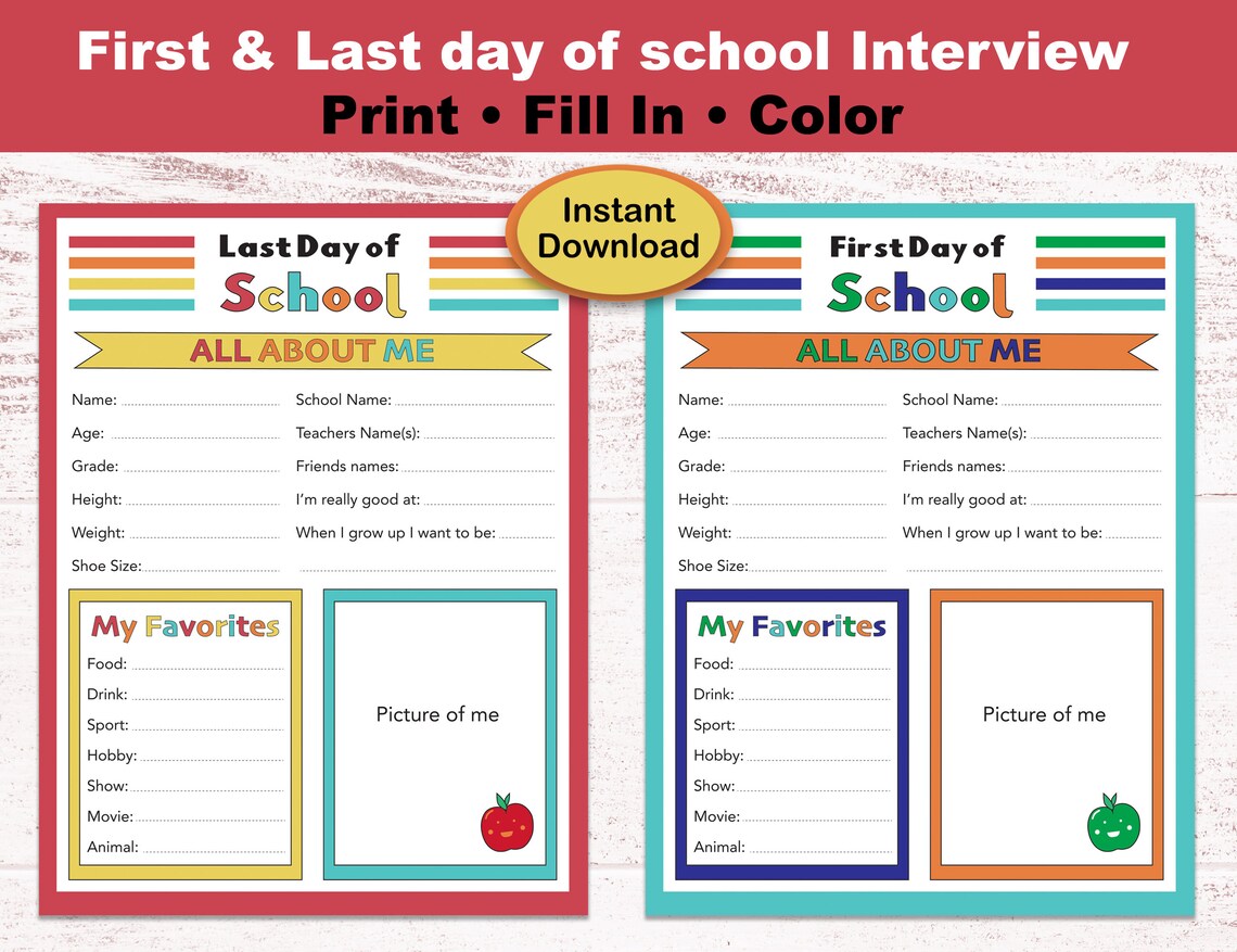 First and Last Day of School Interview Printable Back to - Etsy
