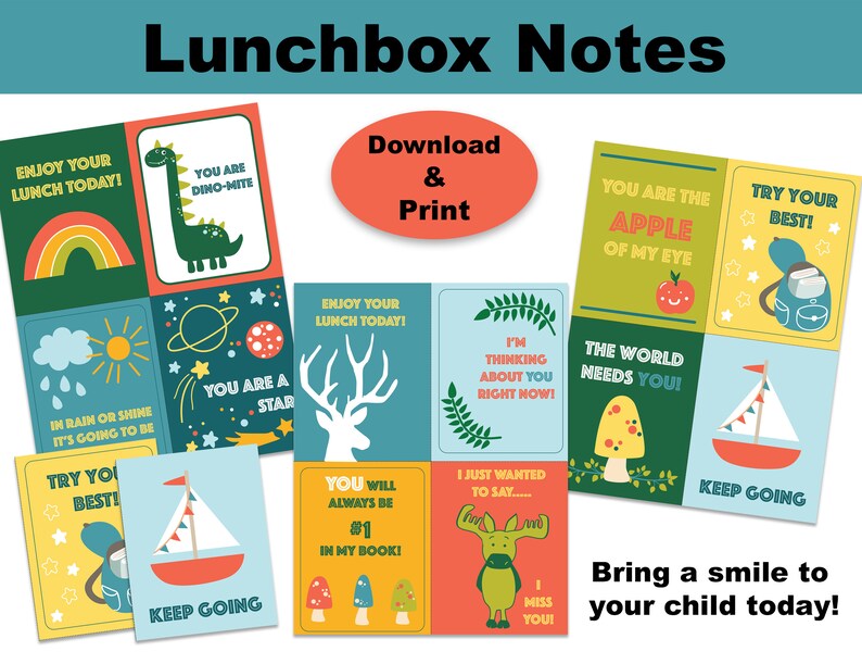 Printable Lunchbox Notes for Kids Lunchbox Encouragement Notes for ...