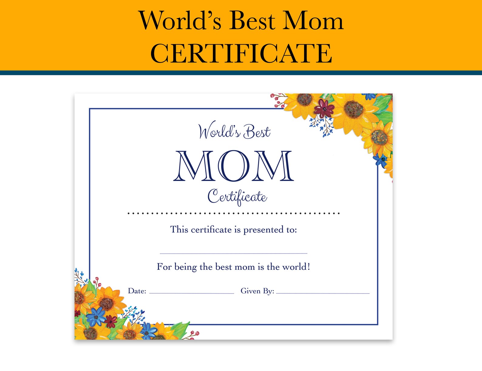Worlds Best Mom Printable Certificate Mom Gift Mother Certificate Gift ...