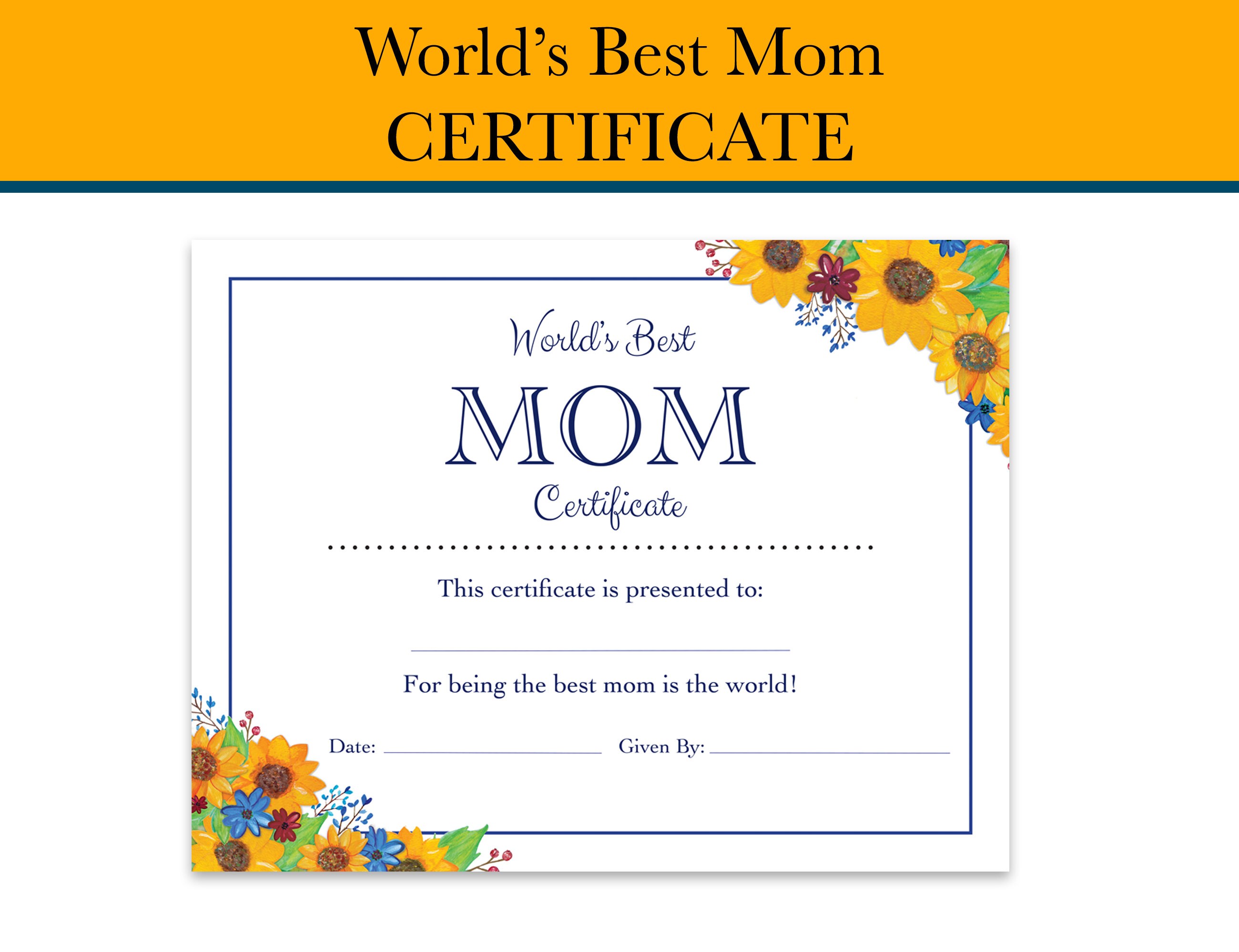 Worlds Best Mom Printable Certificate Mom Gift Mother Certificate Gift ...