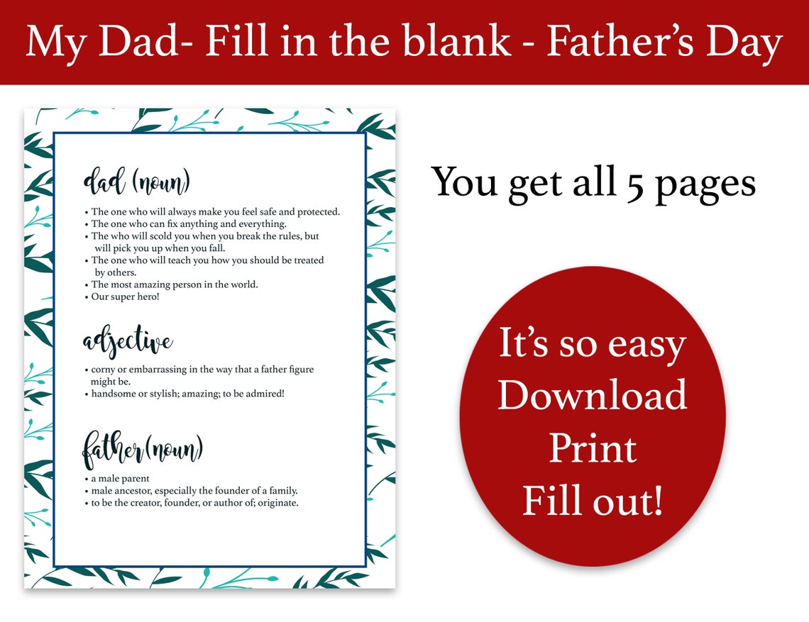 All About My Dad Printable Father's Day Gift - Etsy