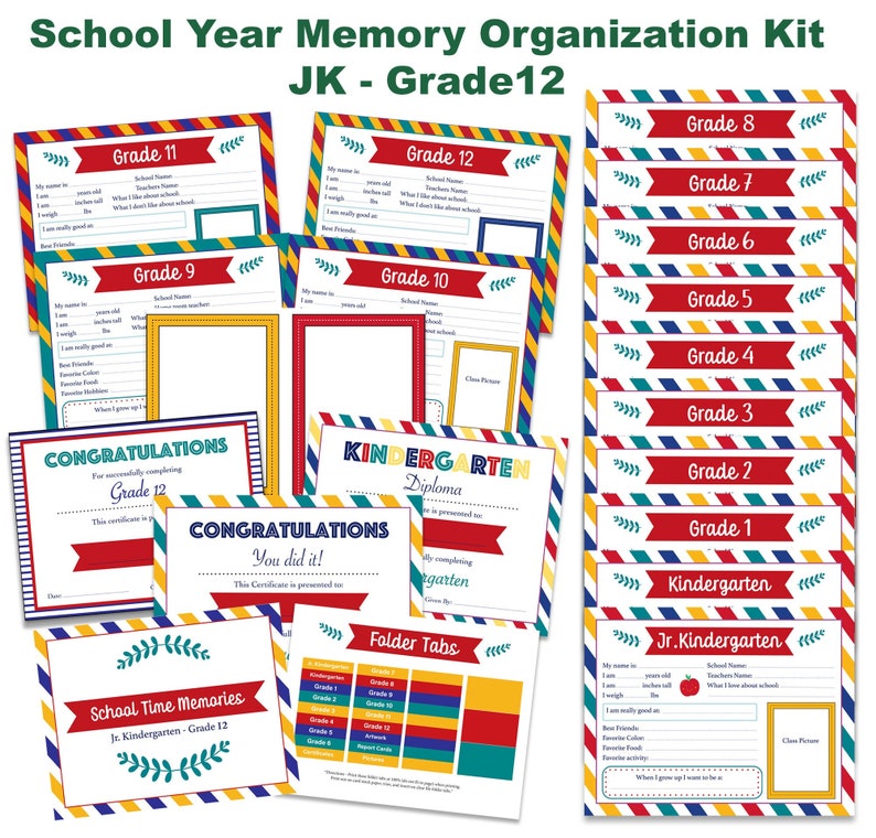 School Memory Box Printable Kit, Childhood Memory Book Keepsake, First ...