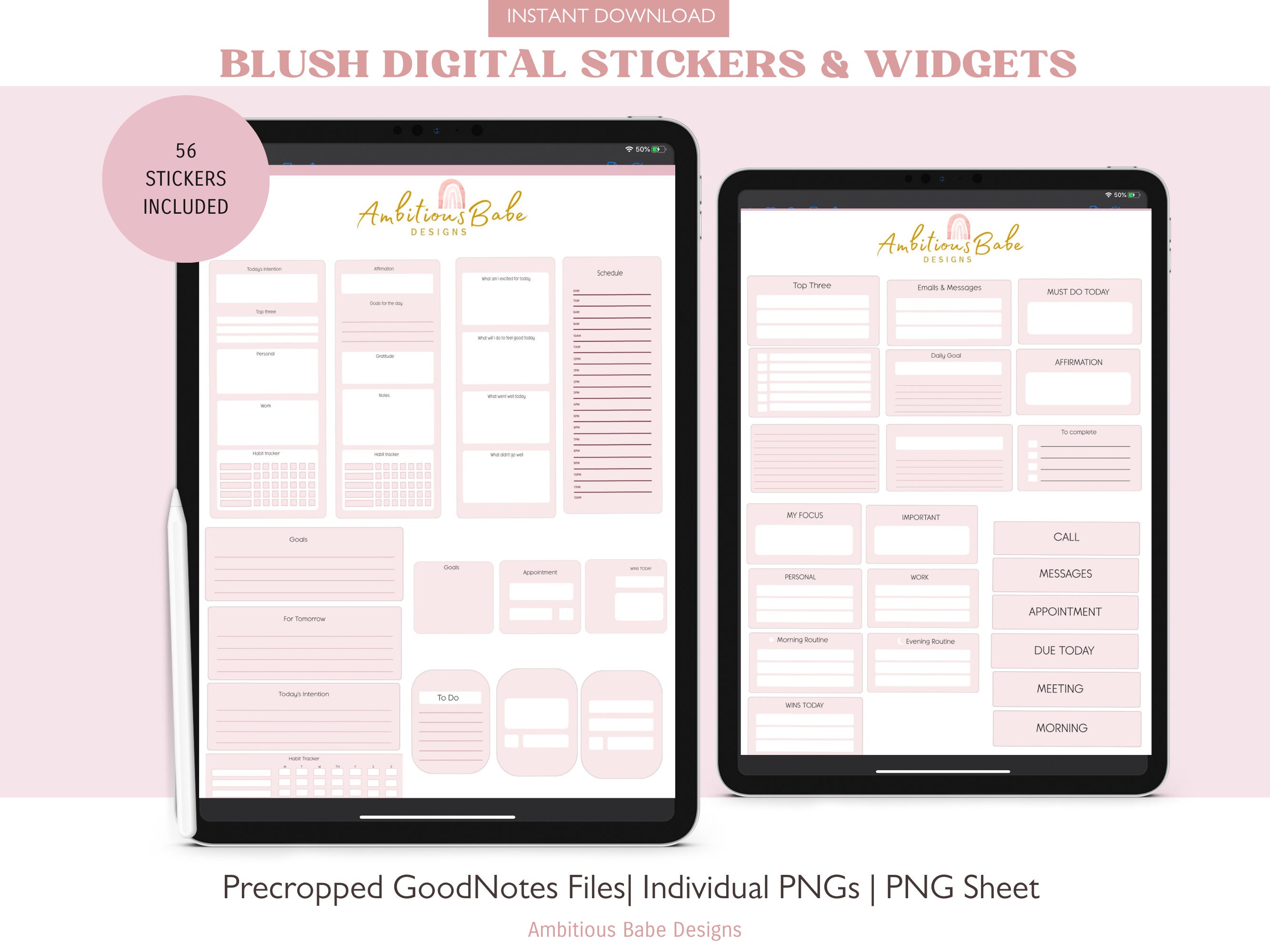 Blush Pink Planner Widgets Goodnotes Widgets |pink Widgets | Precropped ...
