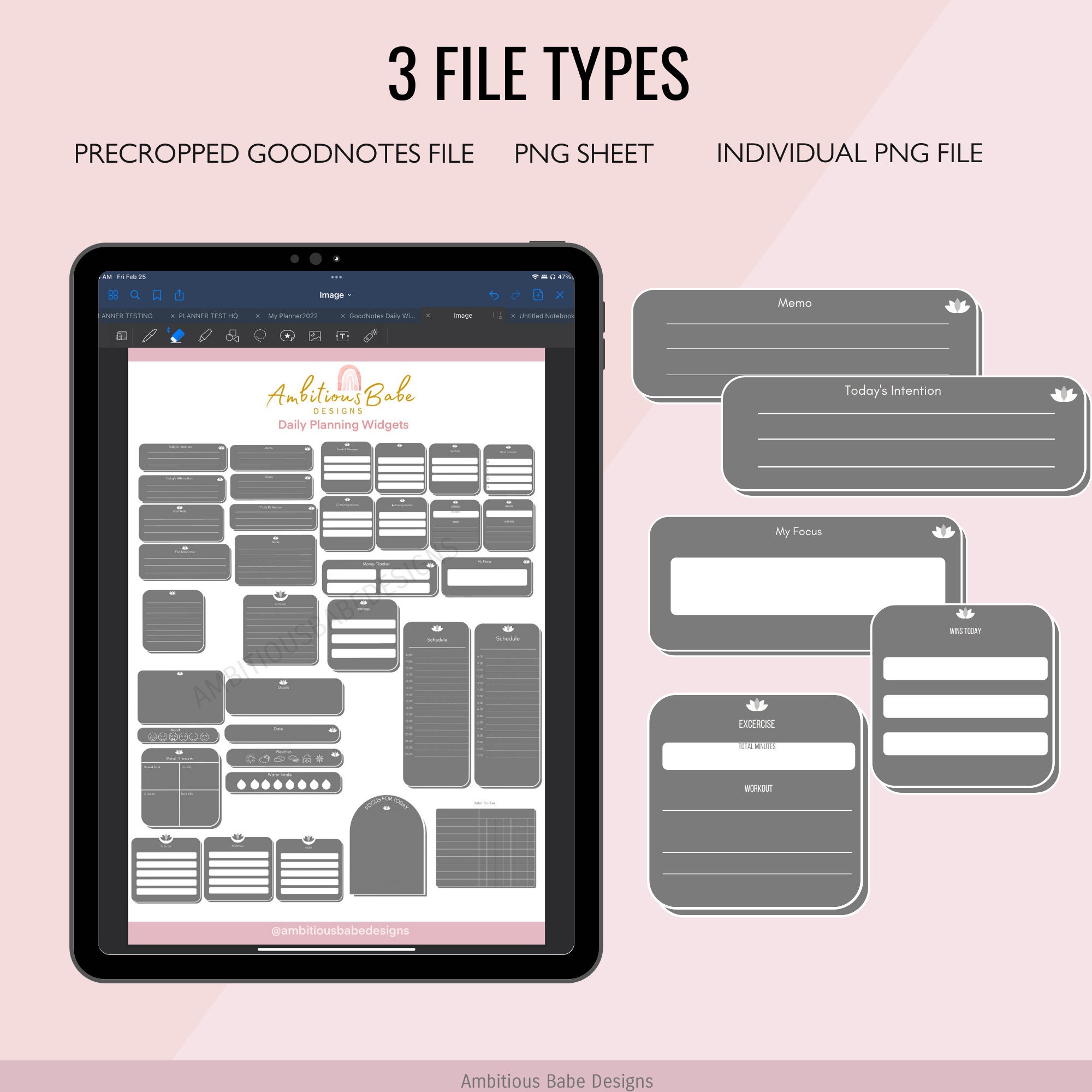 Gray Daily Widgets | Digital Planner Stickers | Precropped Goodnotes ...