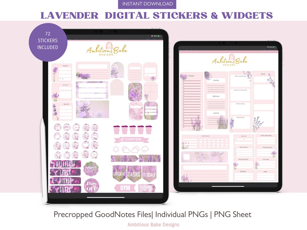 Lavender Planner Digital Widgets | Goodnotes Purple Stickers ...