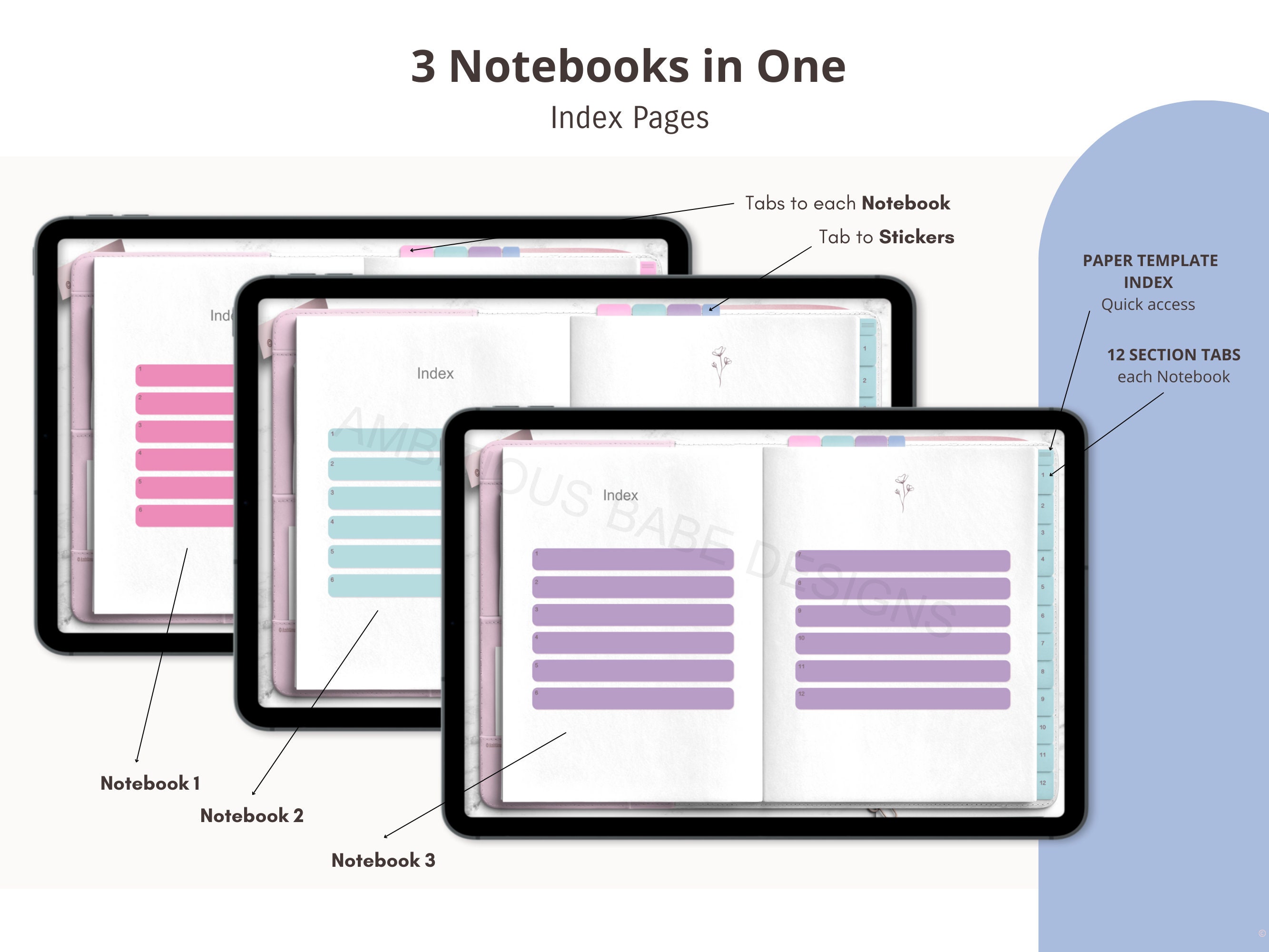 Color Landscape Digital Notebook | 12 Tab All in One 36 Sections | 42 ...