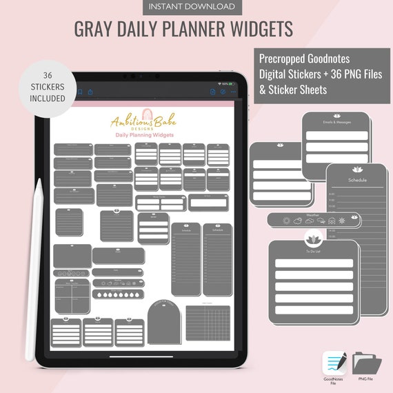 Gray Daily Widgets Digital Planner Stickers Precropped - Etsy