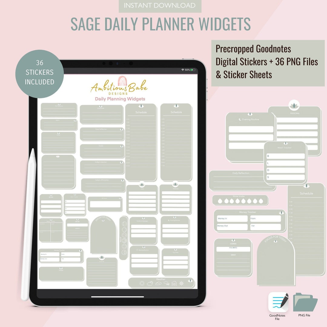 Sage Green Planner Widgets | Goodnotes Widgets Stickers | Sticker ...