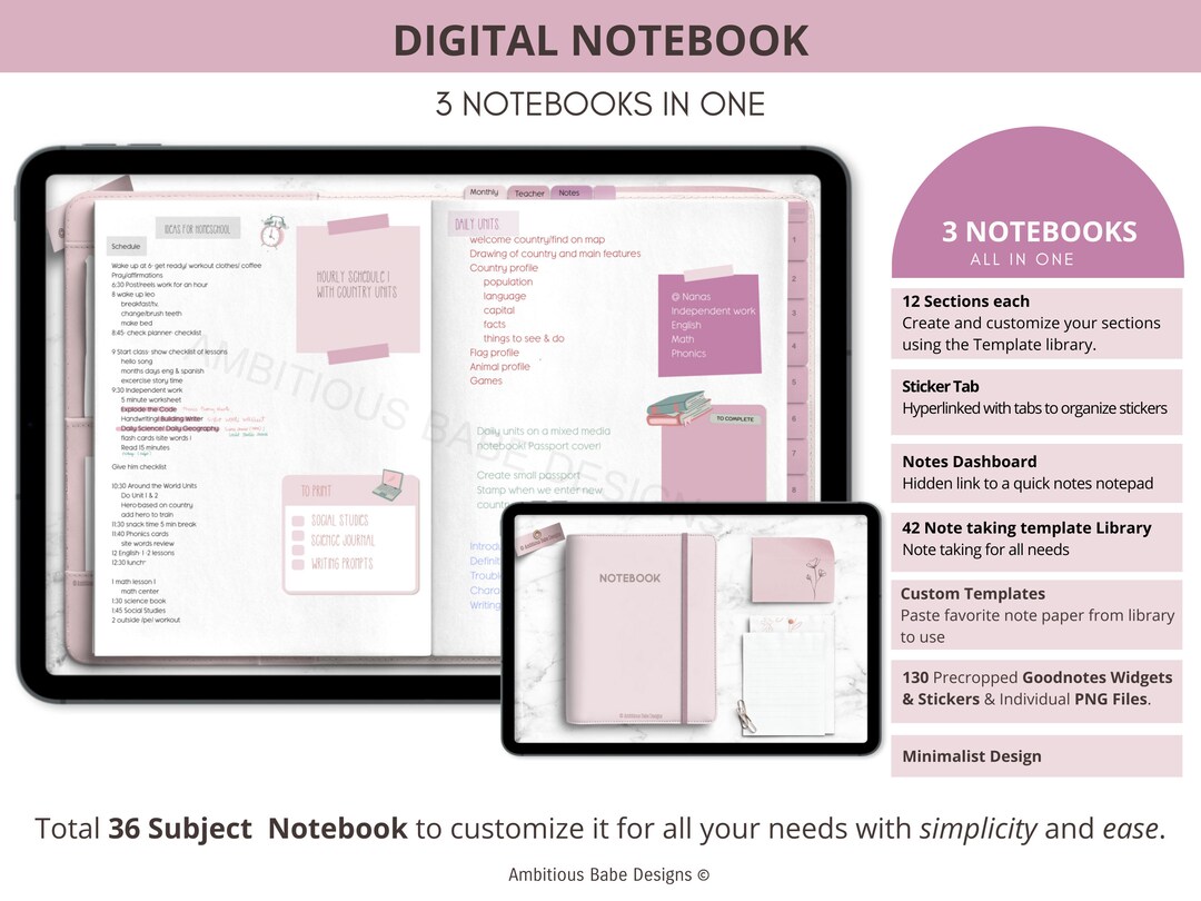 Blush Landscape Digital Notebook | 12 Tab All in One 36 Sections | 42 ...