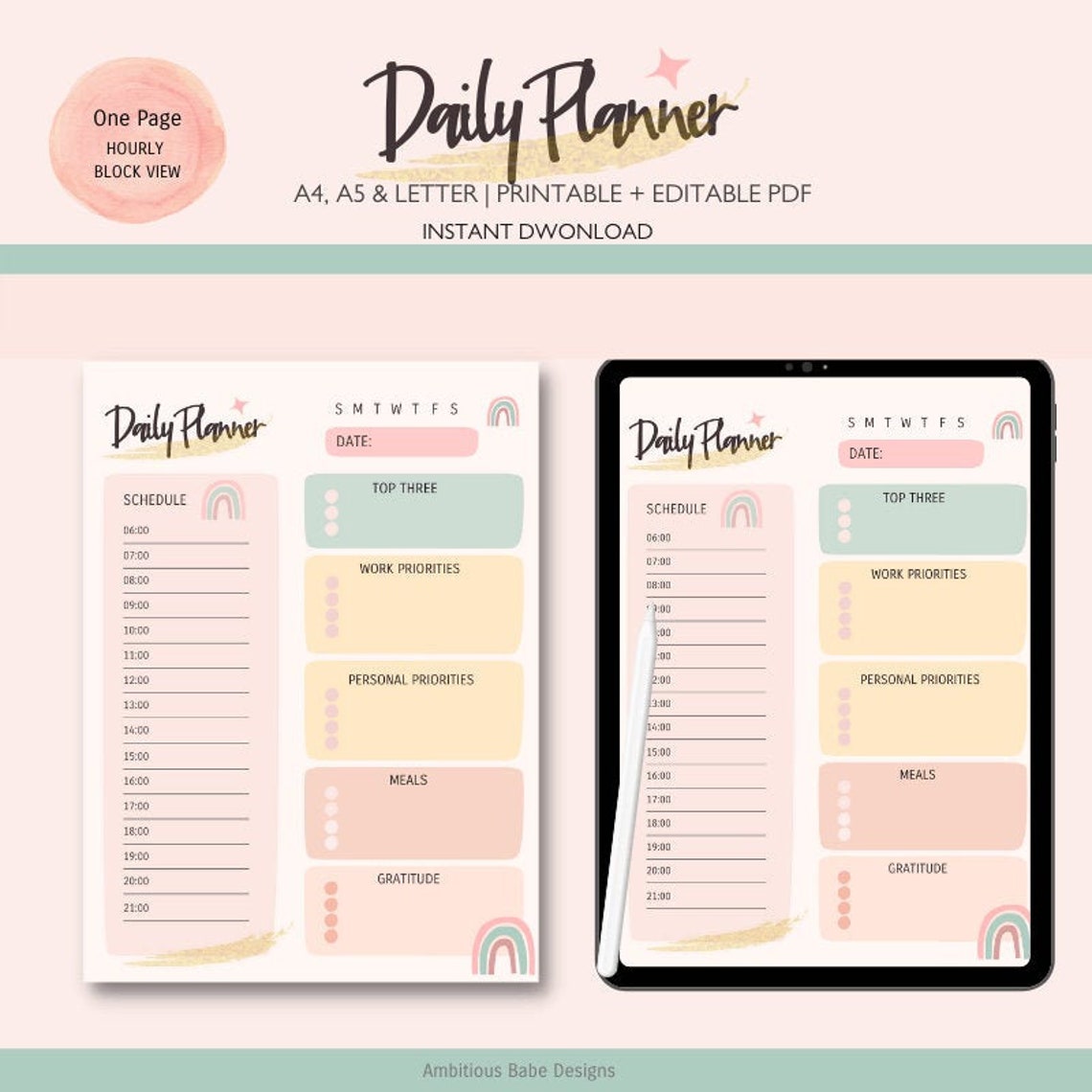 Planificateur quotidien numérique | Planificateur quotidien imprimable ...