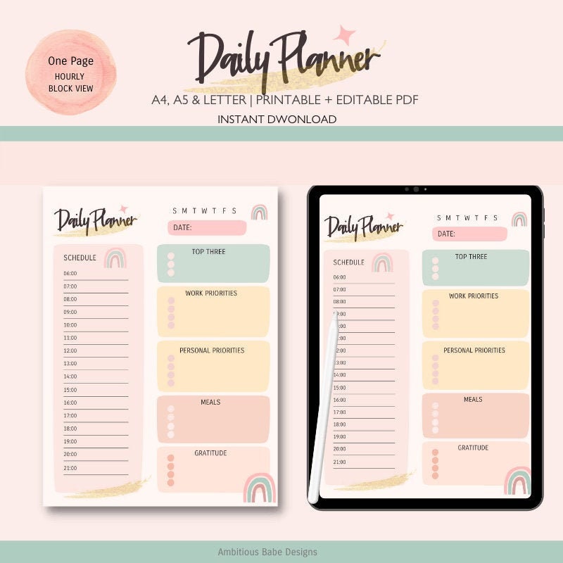 Planificateur quotidien numérique | Planificateur quotidien imprimable ...