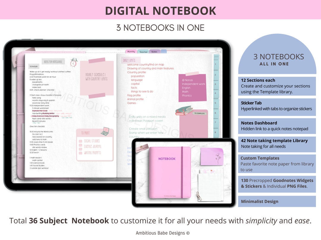 Color Landscape Digital Notebook | 12 Tab All in One 36 Sections | 42 ...
