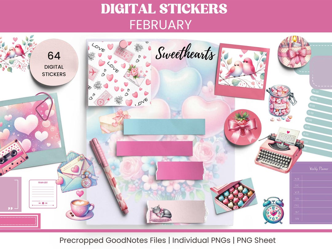 Sweethearts Pastel Valentine Digital Stickers | Aesthetic Love Stickers ...