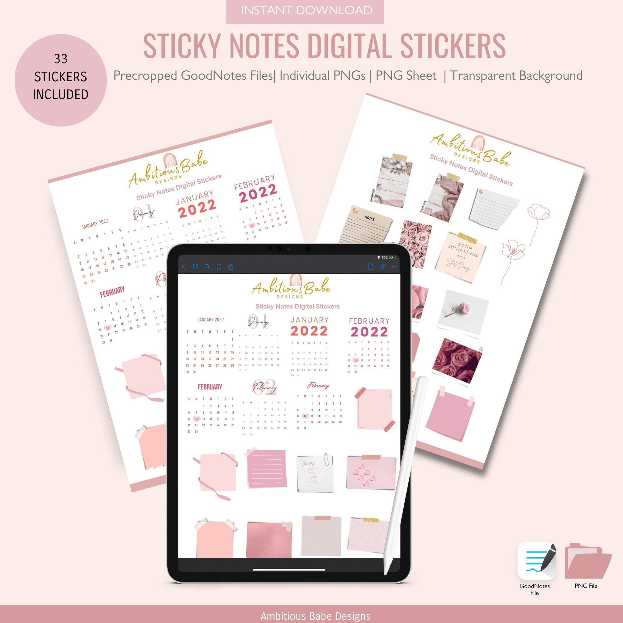 Pink Sticky Notes | Romantic PNG Digital Stickers | Valentine Goodnotes ...