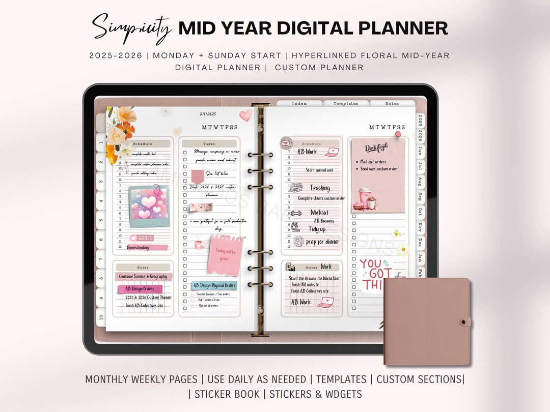 2025-2026 Landscape Mid Year Digital Planner | Hyperlinked Floral PDF ...