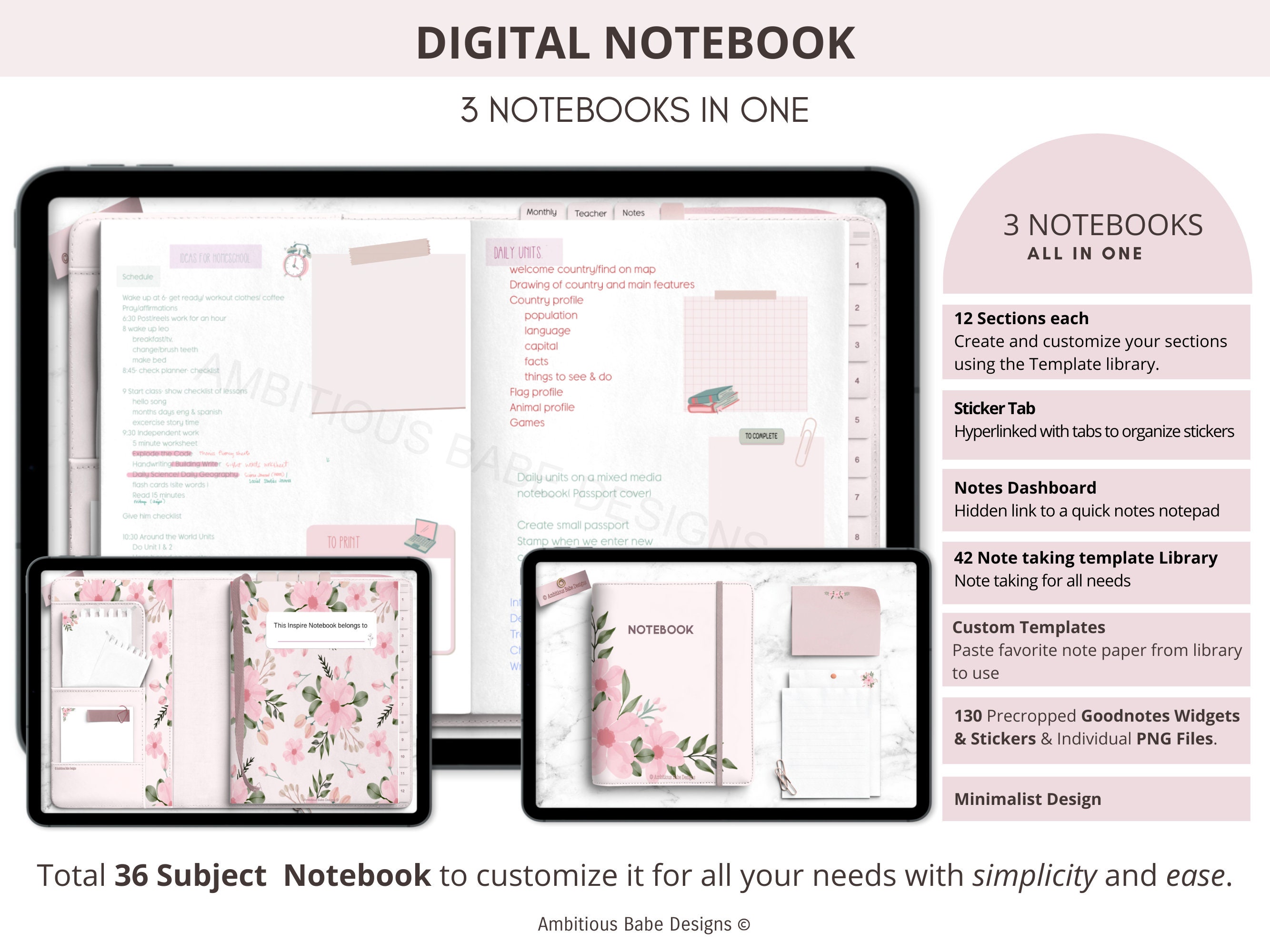 Landscape Floral Digital Notebook | 3 Notebooks in One 12 Tab 36 ...