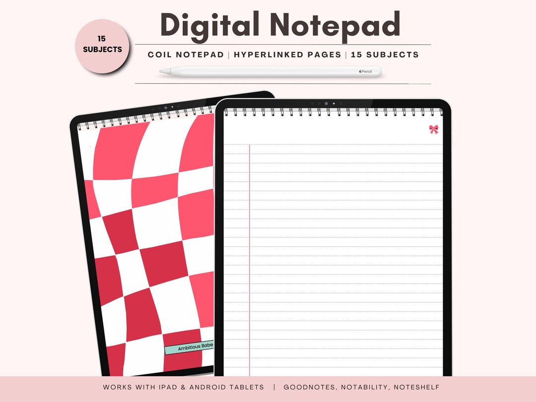 Cherry Red Coil Digital Notepad | Legal Lined Paper + Hyperlinked 15 ...