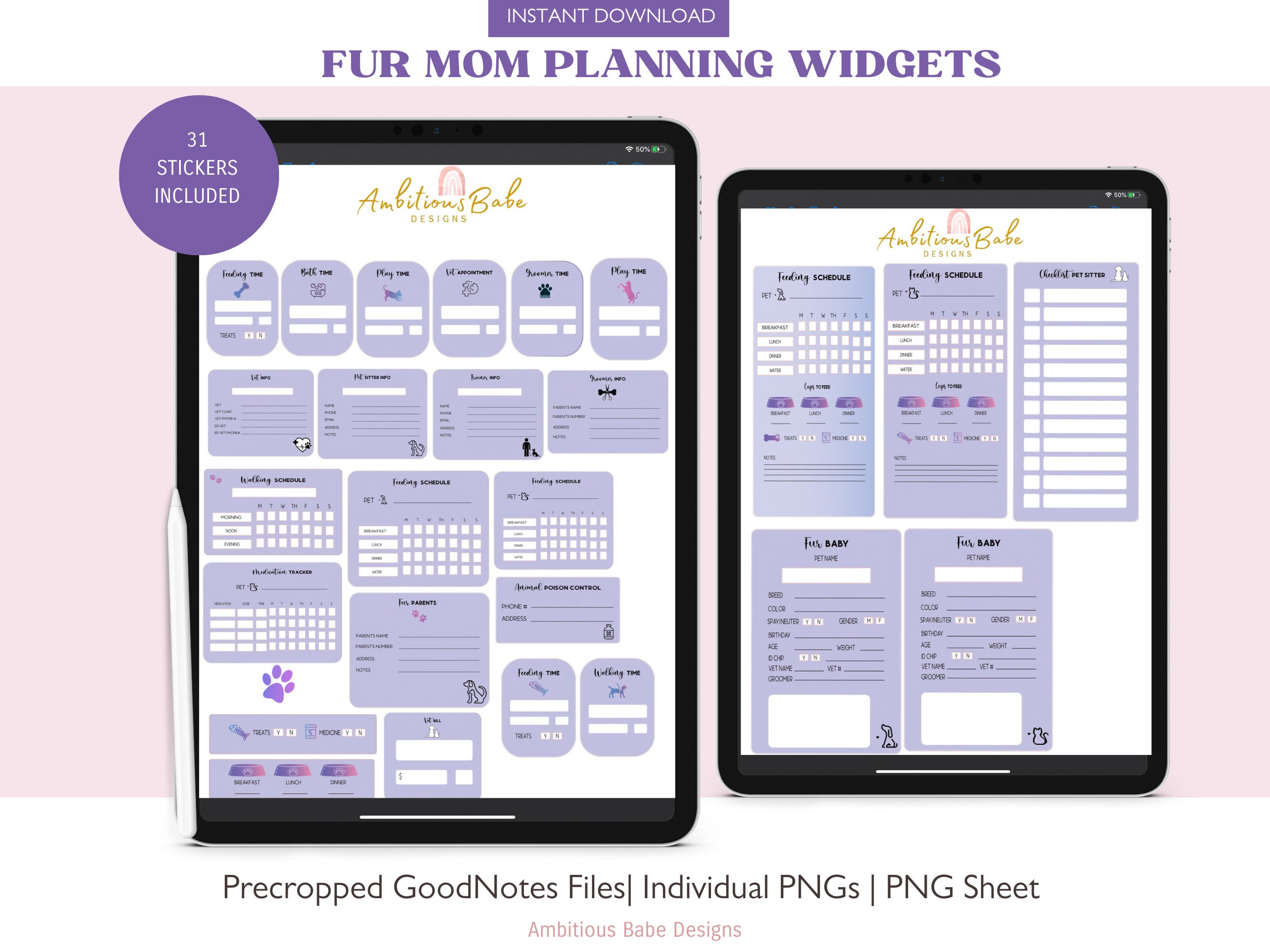 Lavender Fur Mom Planning Widgets | Goodnotes Purple Dog Widgets ...