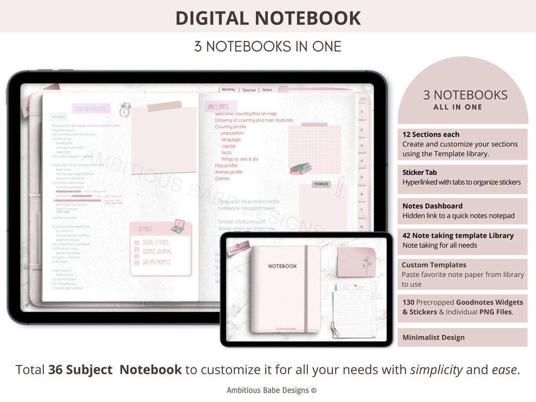 Neutral Digital Notebook | 3 Notebooks in One 12 Tab 36 Subject | 42 ...