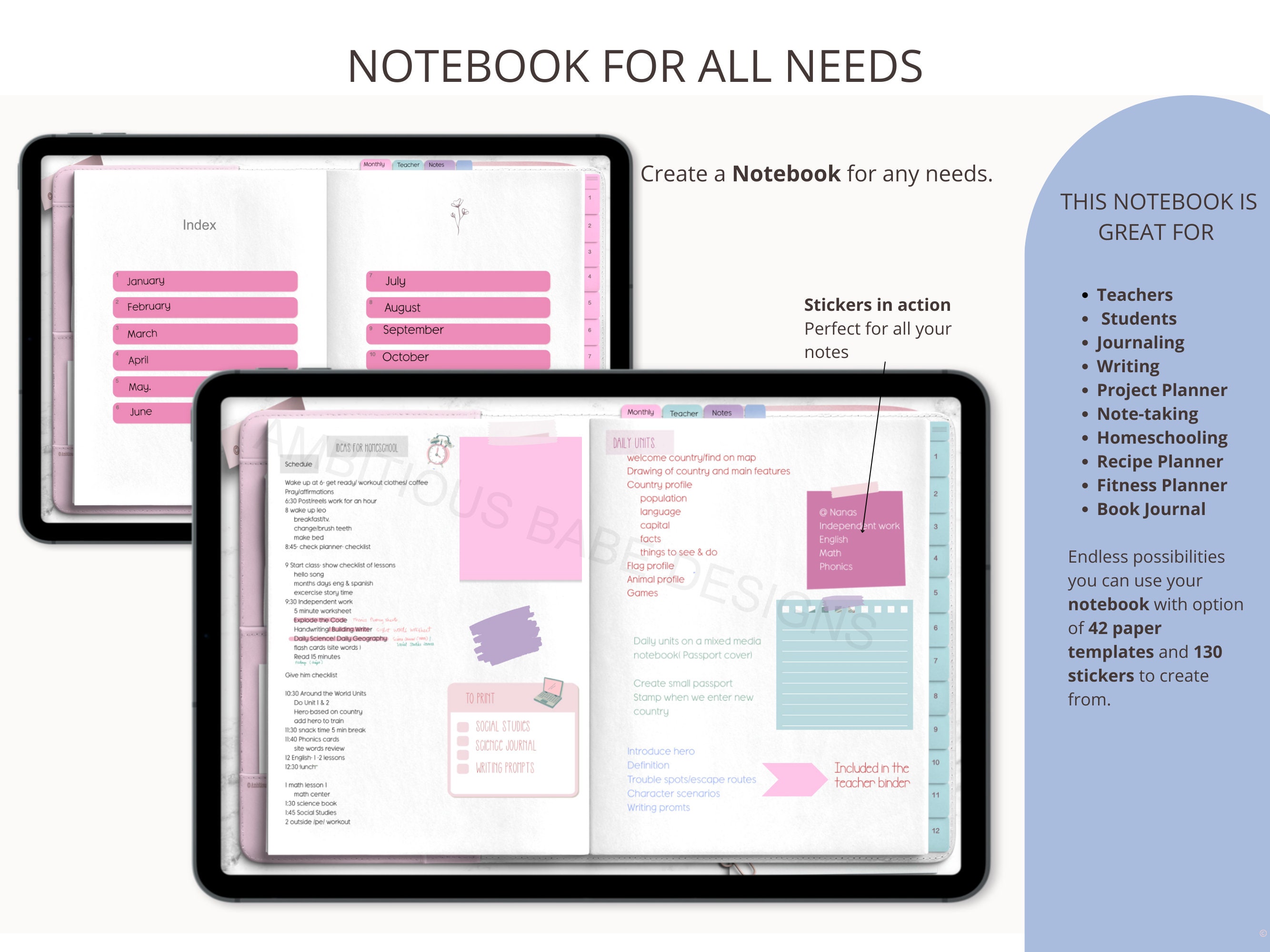 Color Landscape Digital Notebook | 12 Tab All in One 36 Sections | 42 ...