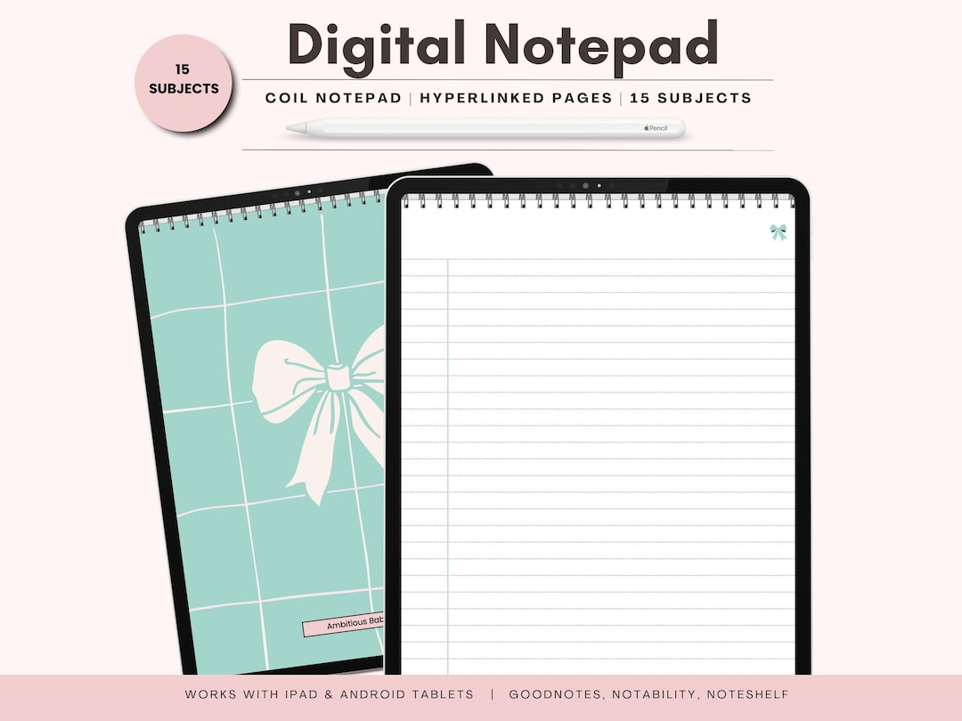 Teal Digital Notepad Bundle With Legal Lined Paper | Hyperlinked 15 ...