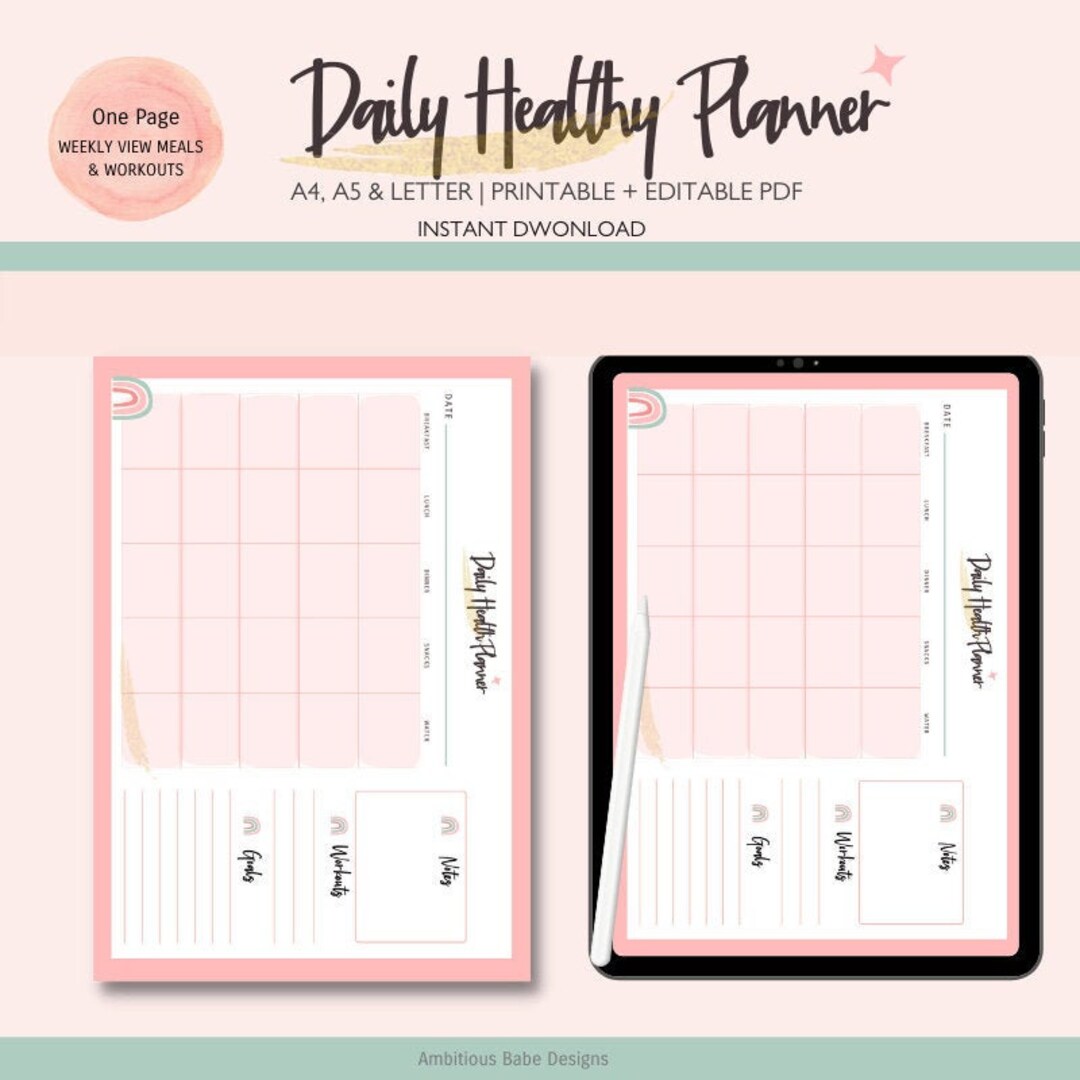 Daily Healthy Planner | Printable Daily Planner | Goodnotes Daily ...