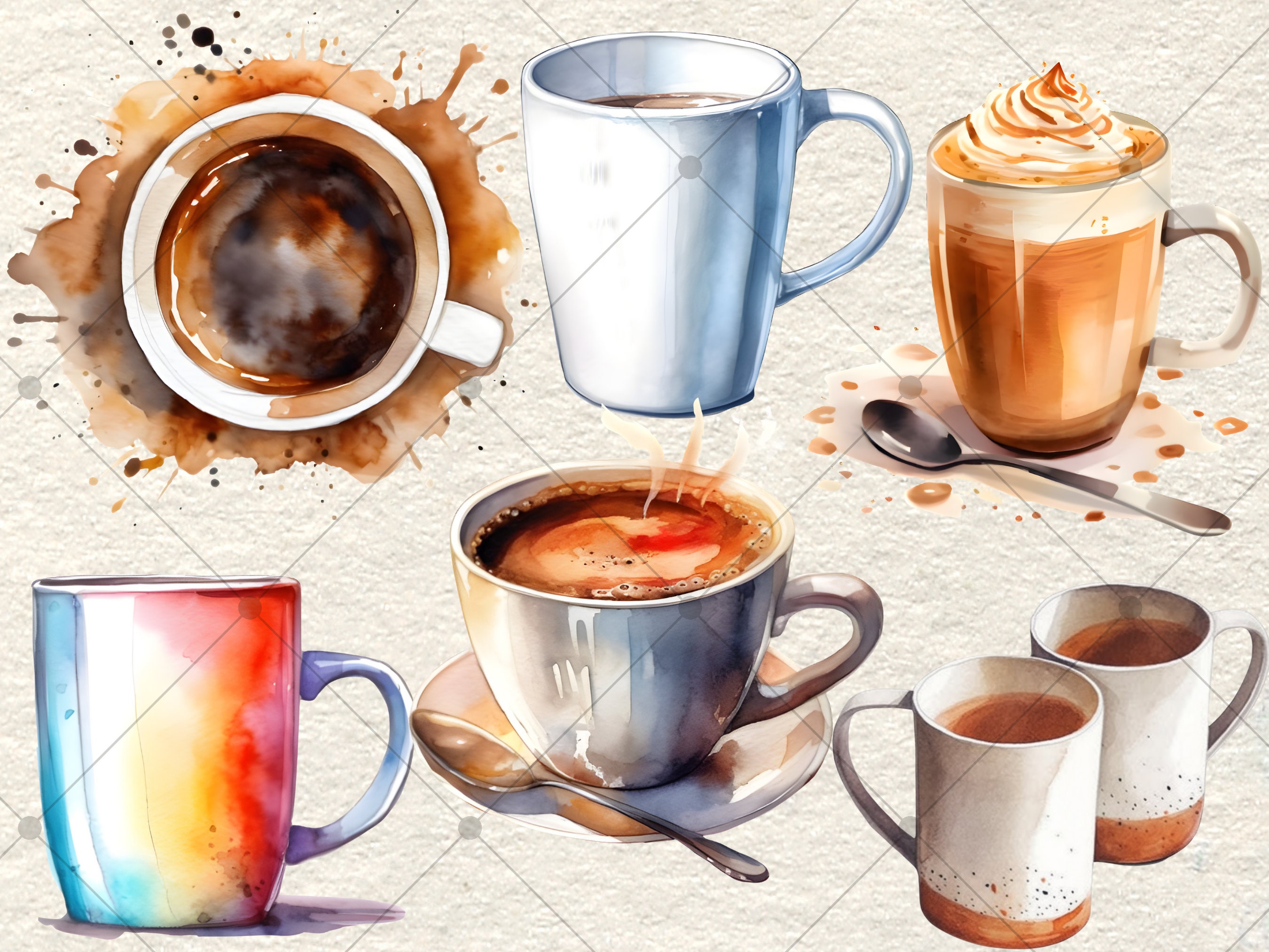 Watercolor Coffee Clipart Cup of Coffee Cafe Coffee Cups - Etsy