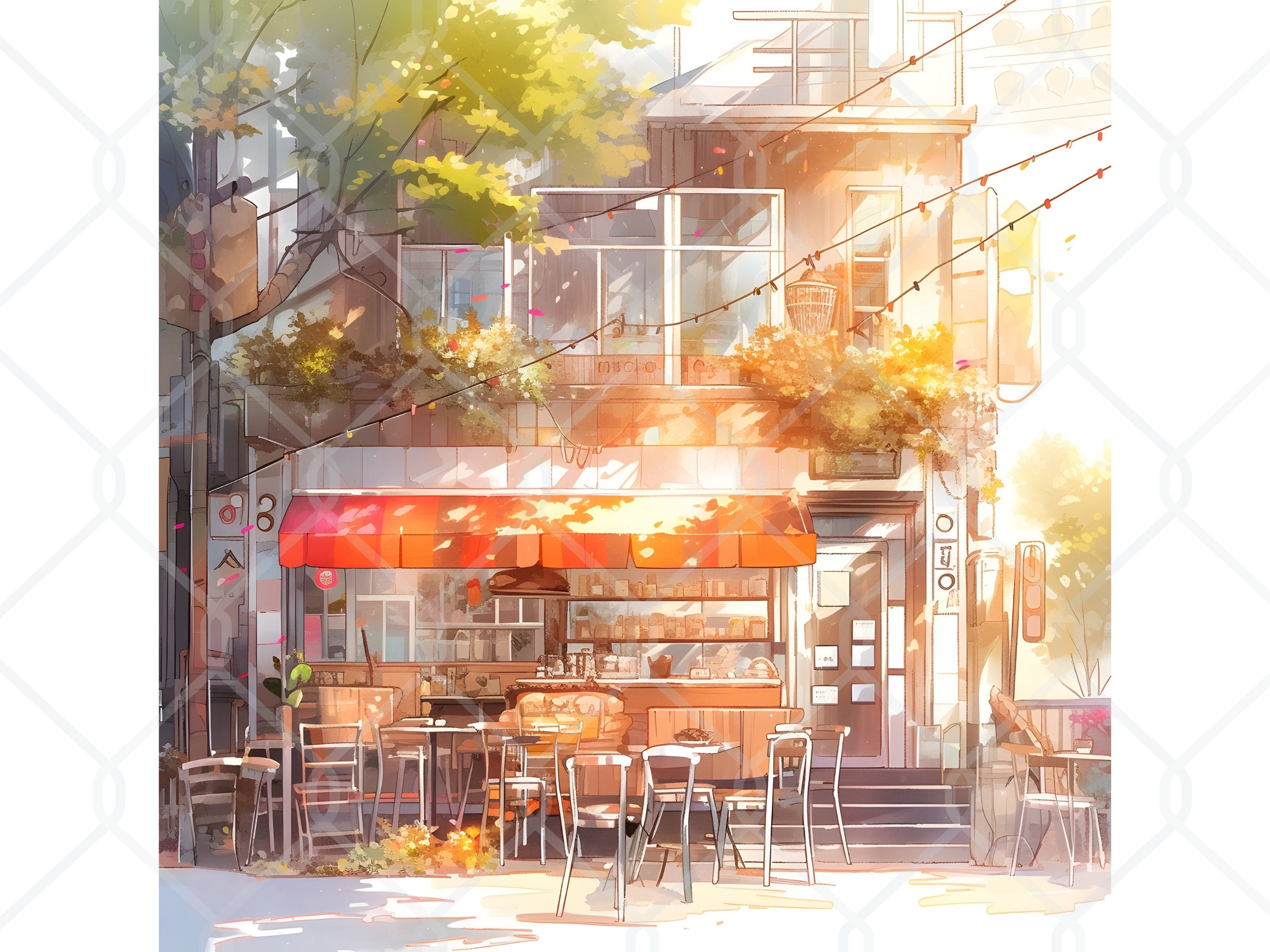 Spring Cafe Clipart Bundle, 22 High Quality Watercolor Jpgs, Background ...