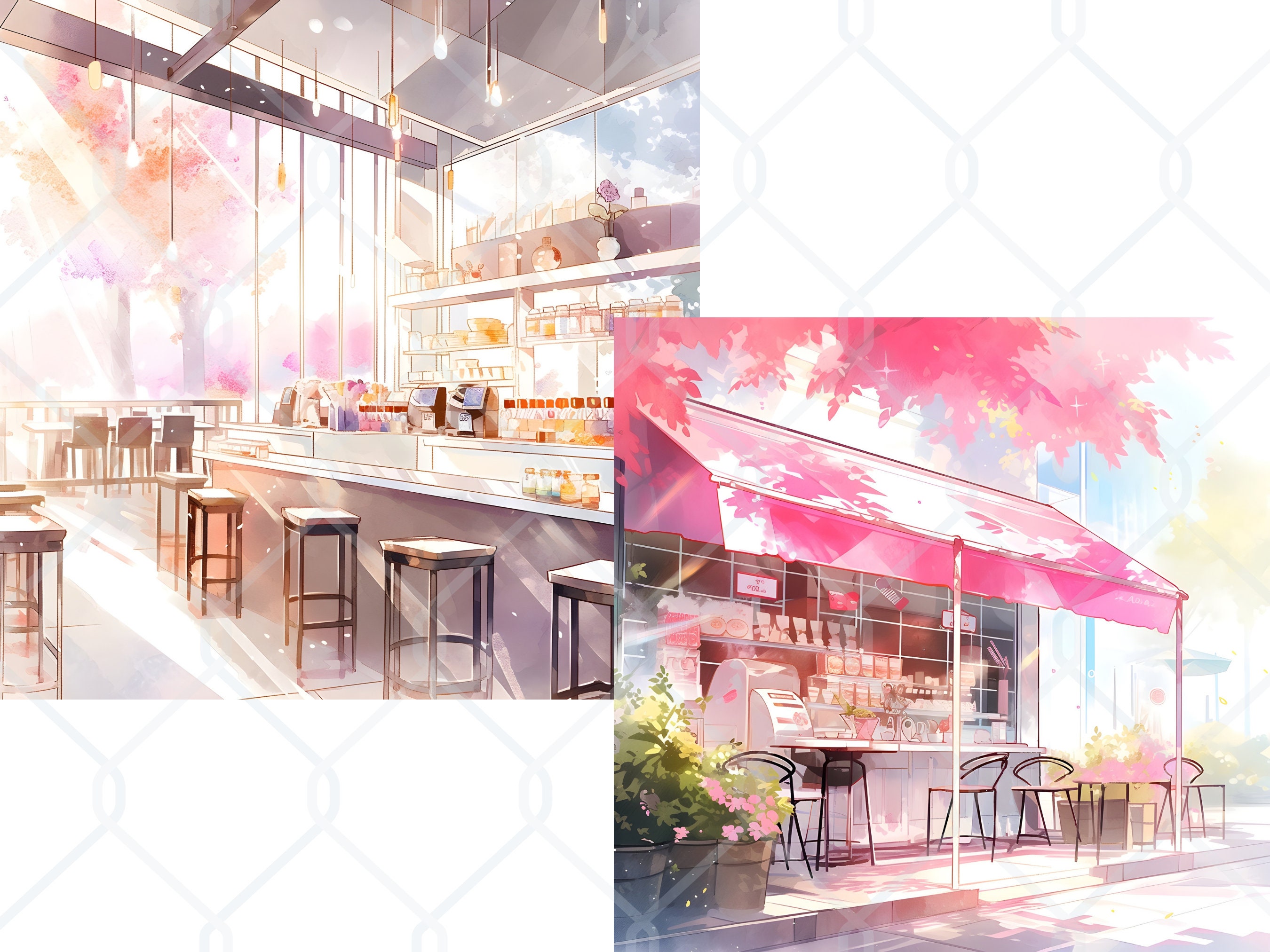 Spring Cafe Clipart Bundle, 22 High Quality Watercolor Jpgs, Background ...