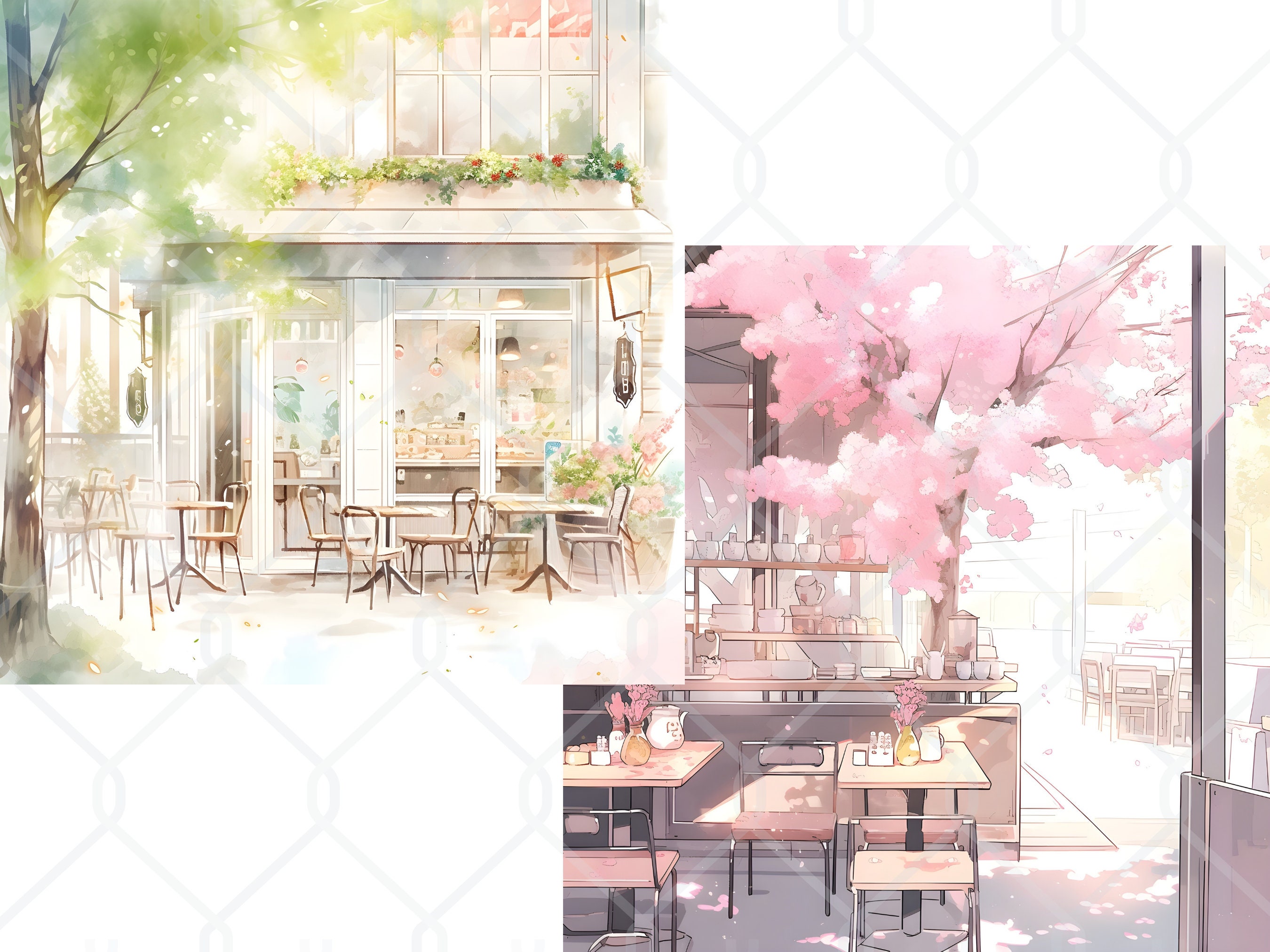 Spring Cafe Clipart Bundle, 22 High Quality Watercolor Jpgs, Background ...