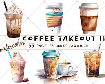 Coffee Watercolor Clipart Coffee Shop Cafe and Pastries Coffee - Etsy
