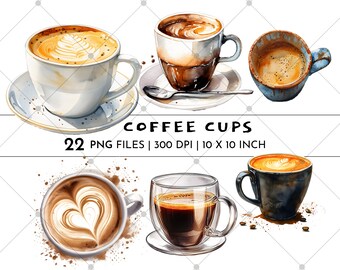 Watercolor Coffee Clipart, Coffee Cup, Cafe, Breakfast, Journal, Ice ...
