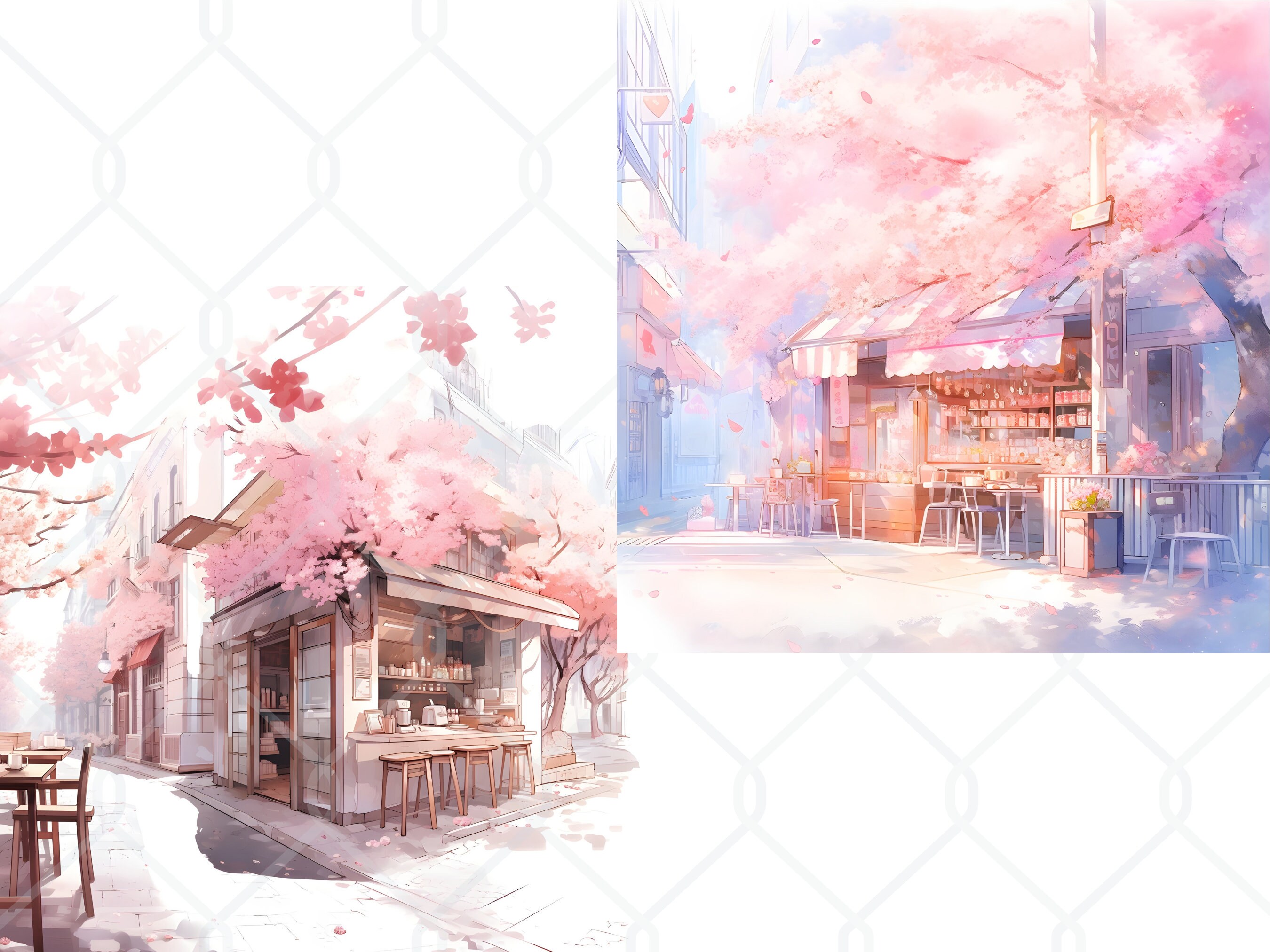 Spring Cafe Clipart Bundle, 22 High Quality Watercolor Jpgs, Background ...