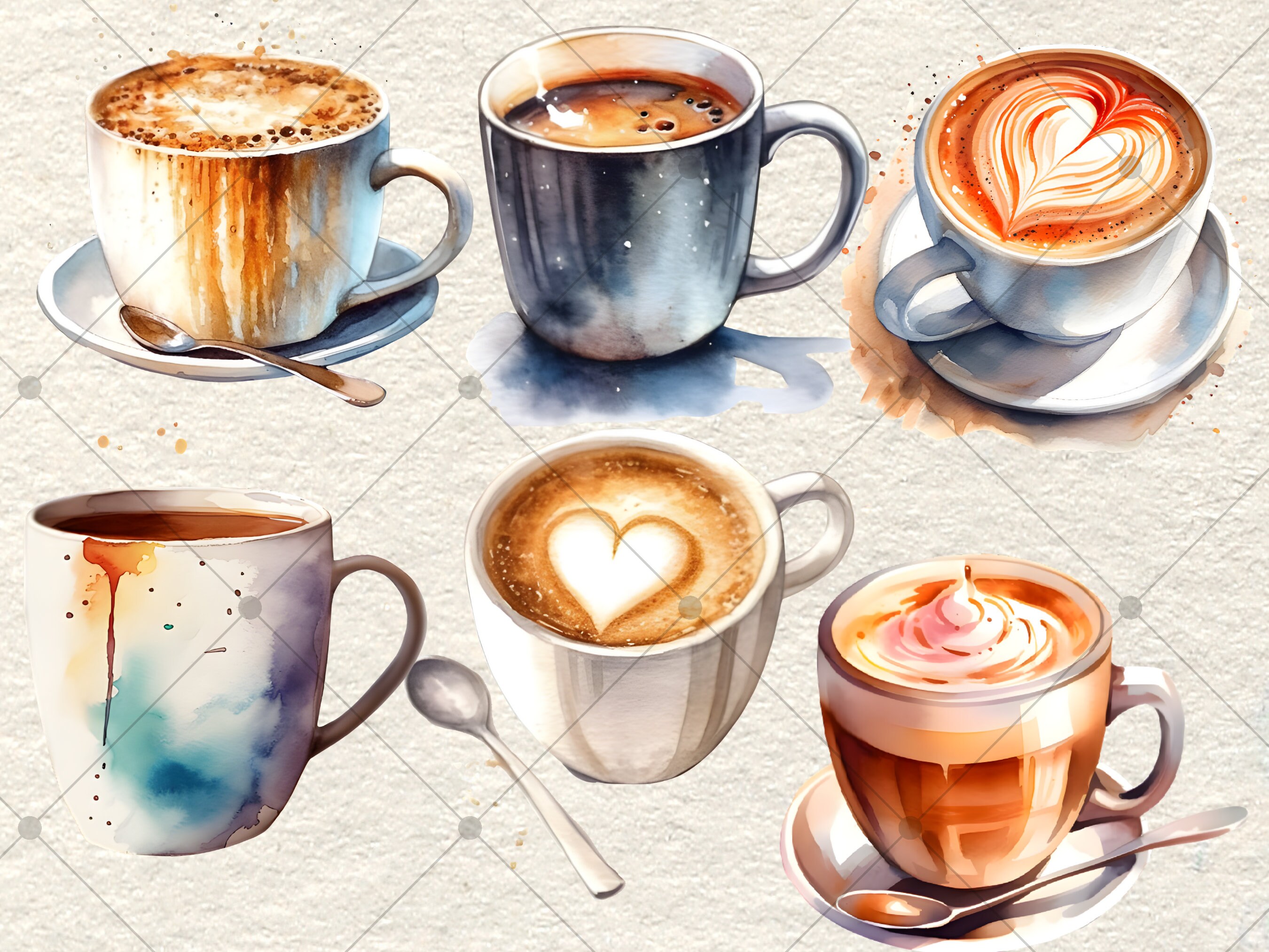 Watercolor Coffee Clipart Cup of Coffee Cafe Coffee Cups - Etsy
